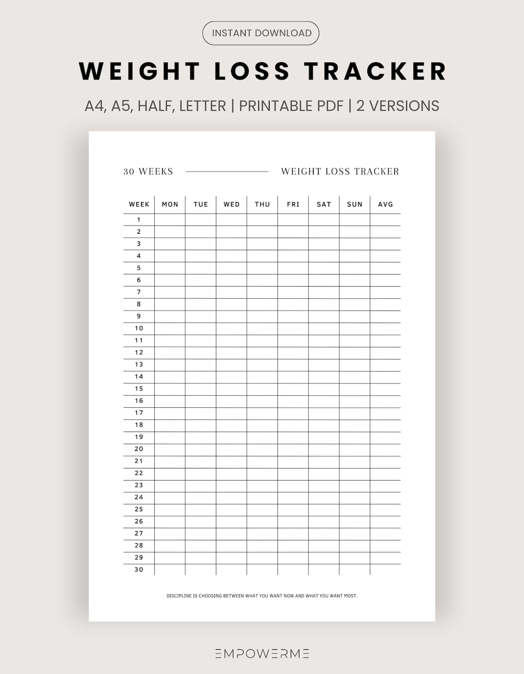 Weight Loss Tracker Printable 30 Weeks Weight Loss Journal - Etsy