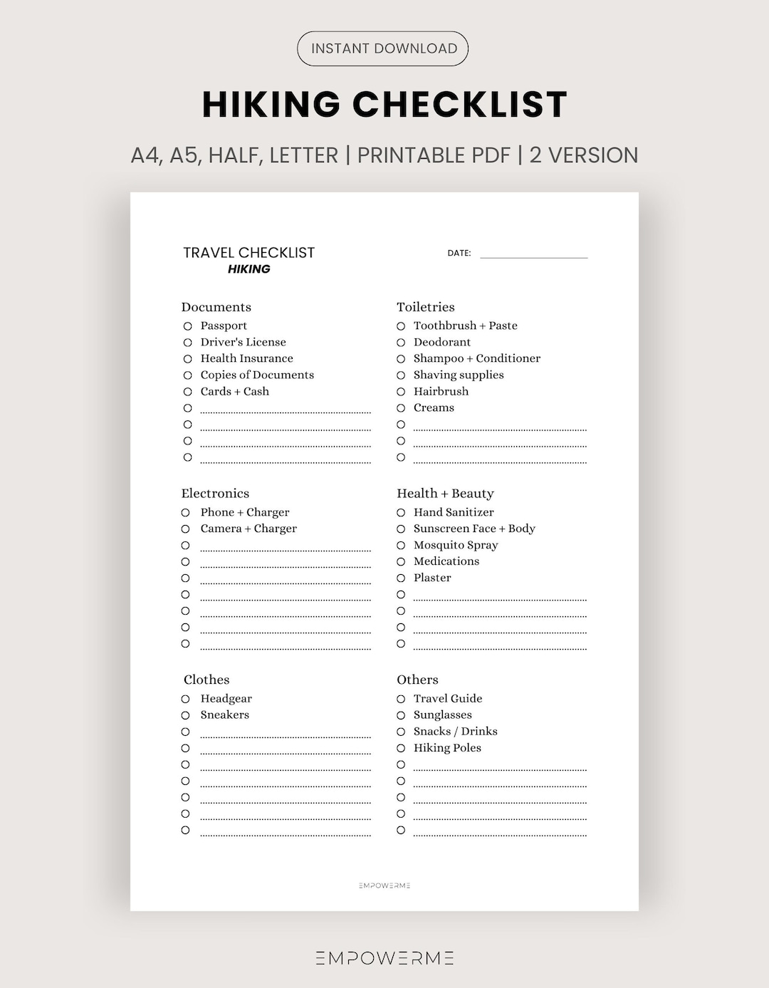 Hiking Packing List Printable Digital Hiking Checklist - Etsy Canada