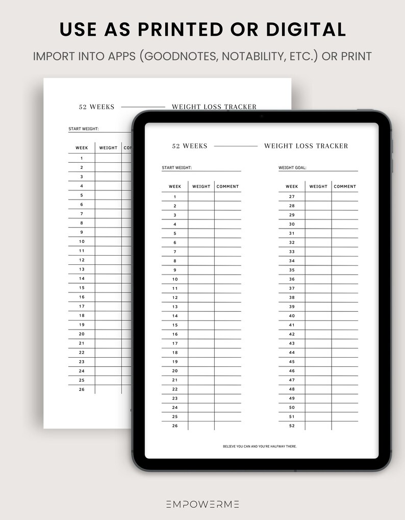 Yearly Weight Loss Tracker Printable Digital Progress Tracker - Etsy