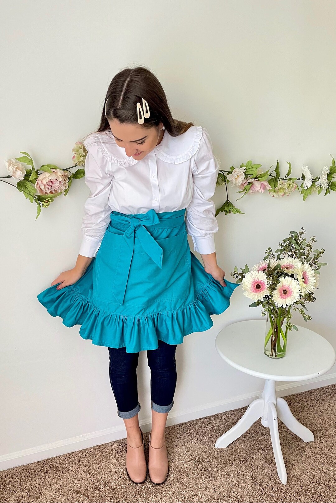 Half Apron With Ruffles (bright Blue) - Etsy