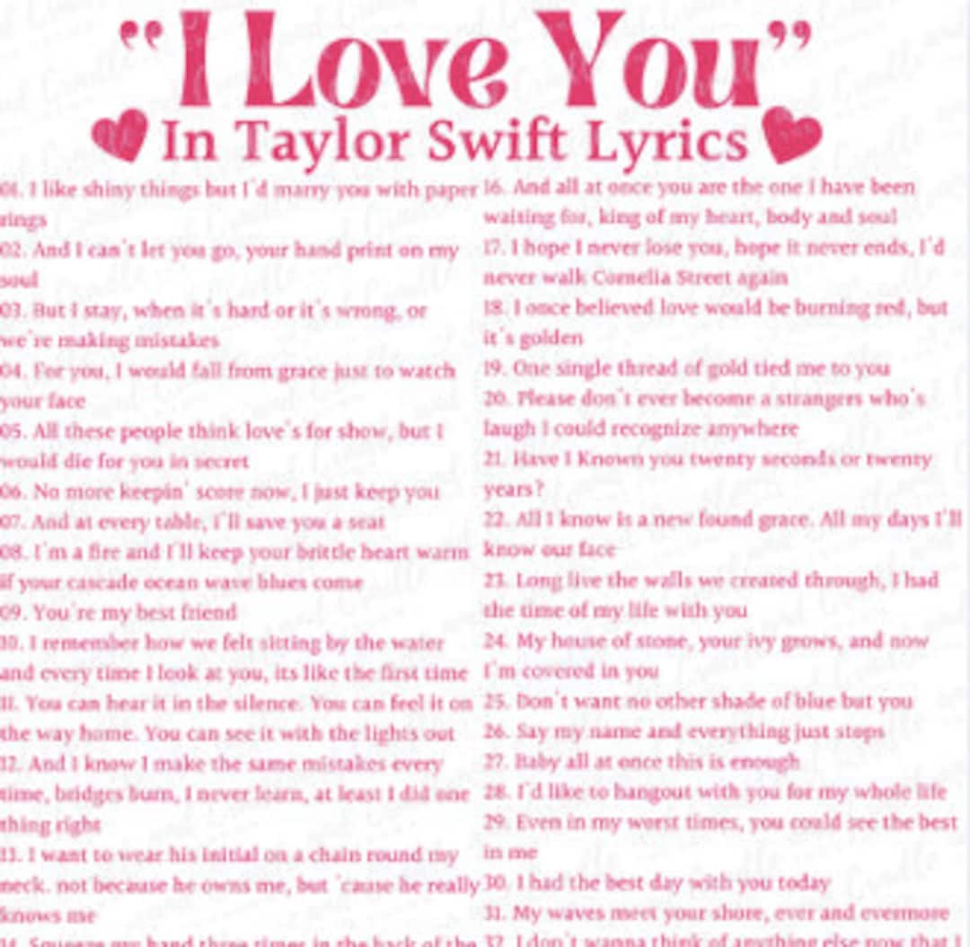 I Love You in Taylor Swift Lyrics - Front Design Included - Etsy