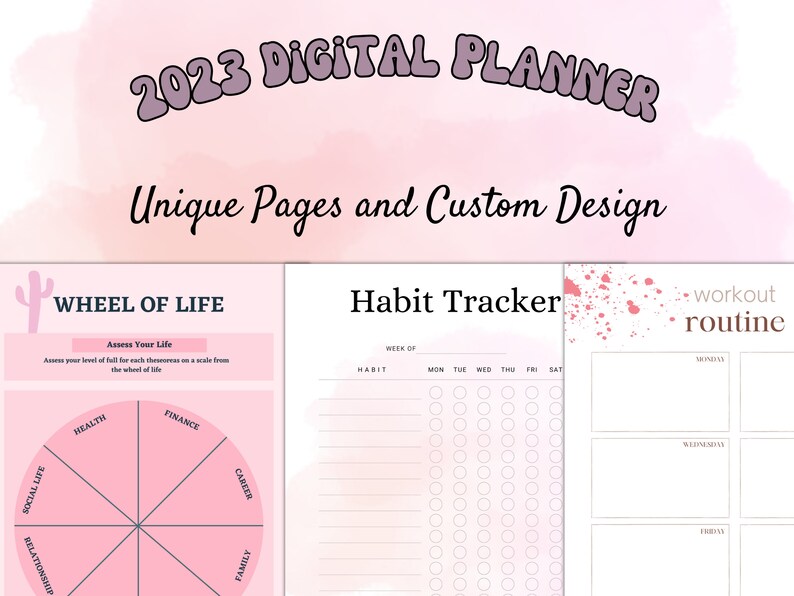 Pink Digital Planner | Daily, Weekly, Monthly Planner Pages | Workout ...