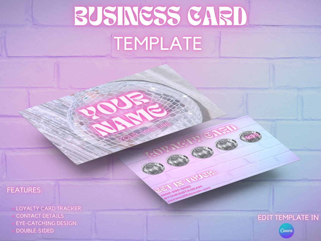 Disco Theme Business Card Template With Loyalty Stamp Feature ...