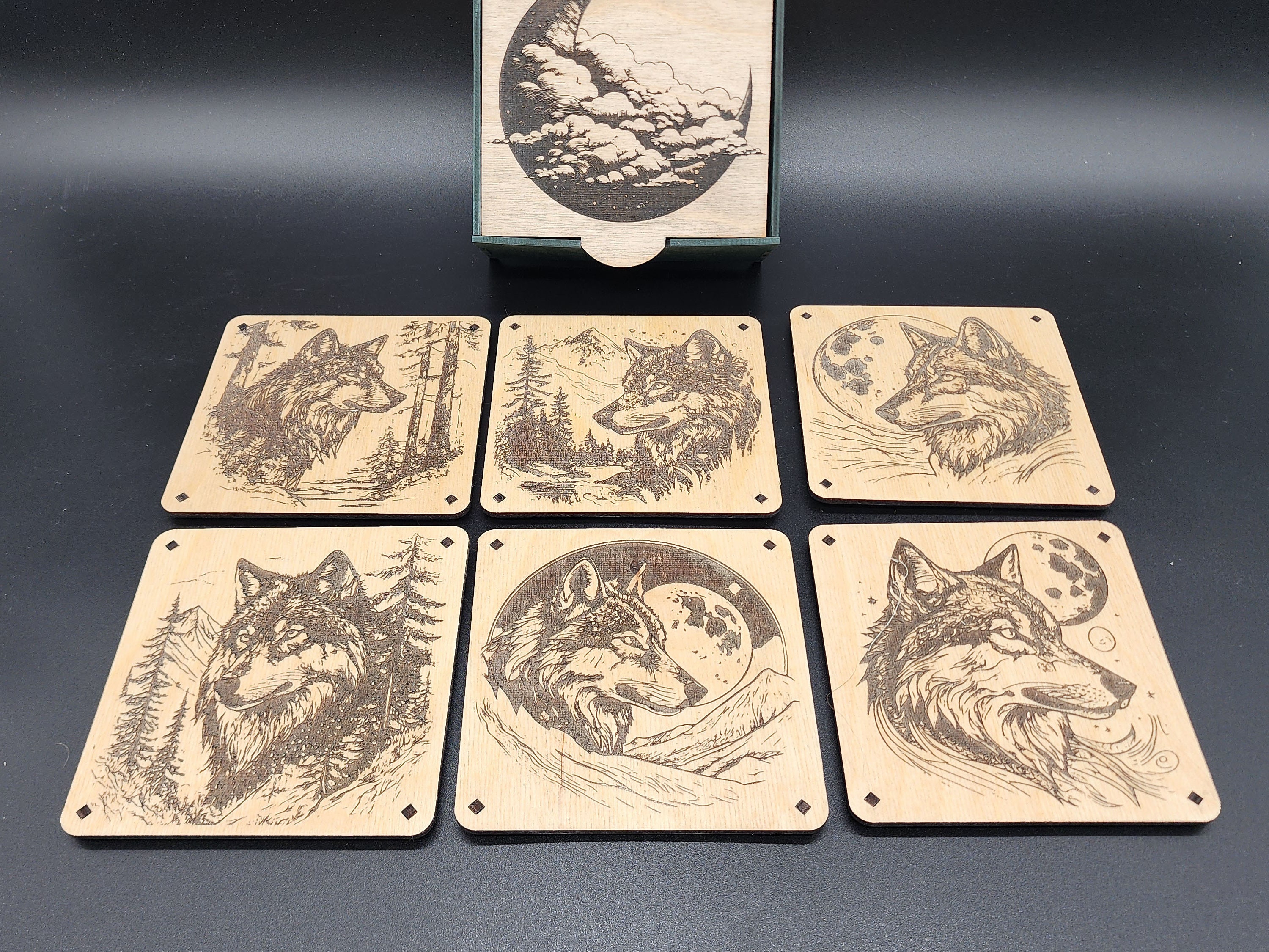 Wolf Coaster Set With Box SVG DXF AI - Etsy