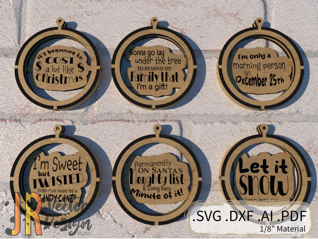 Funny Round Ornaments 6 Pack SVG DXF Laser Cutter Files - Etsy