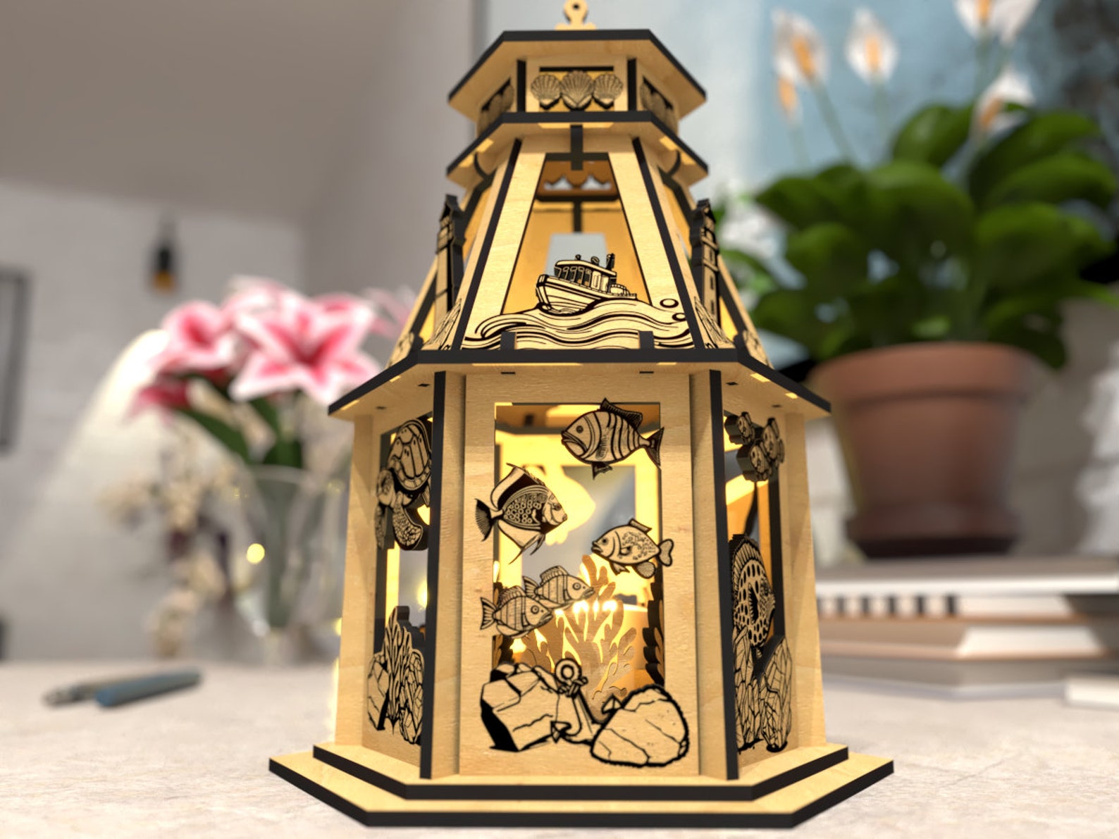 Nautical Lighthouse Aquarium Model SVG DXF for Glowforge Laser Cutting ...