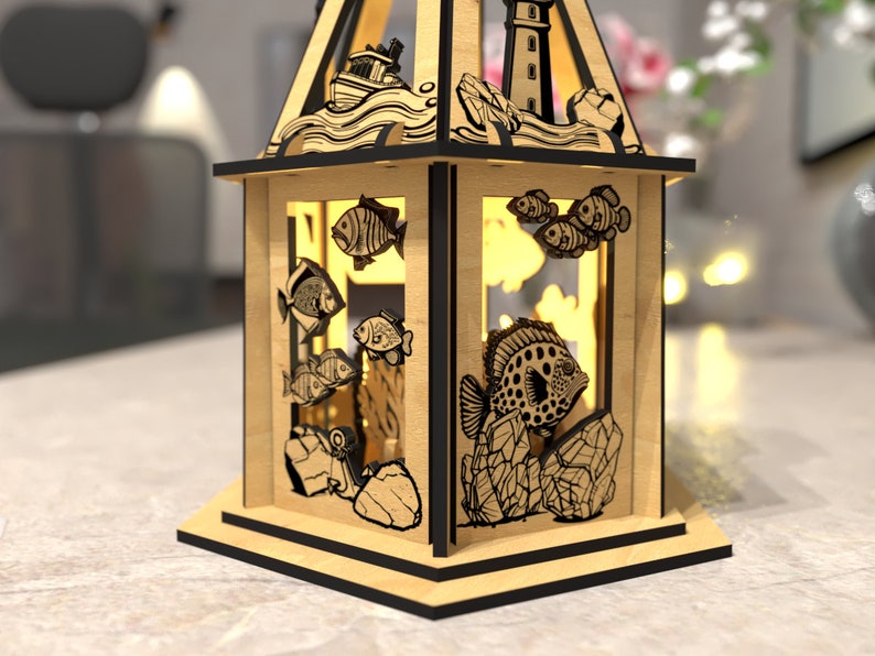 Nautical Lighthouse Aquarium Model SVG DXF for Glowforge Laser Cutting ...