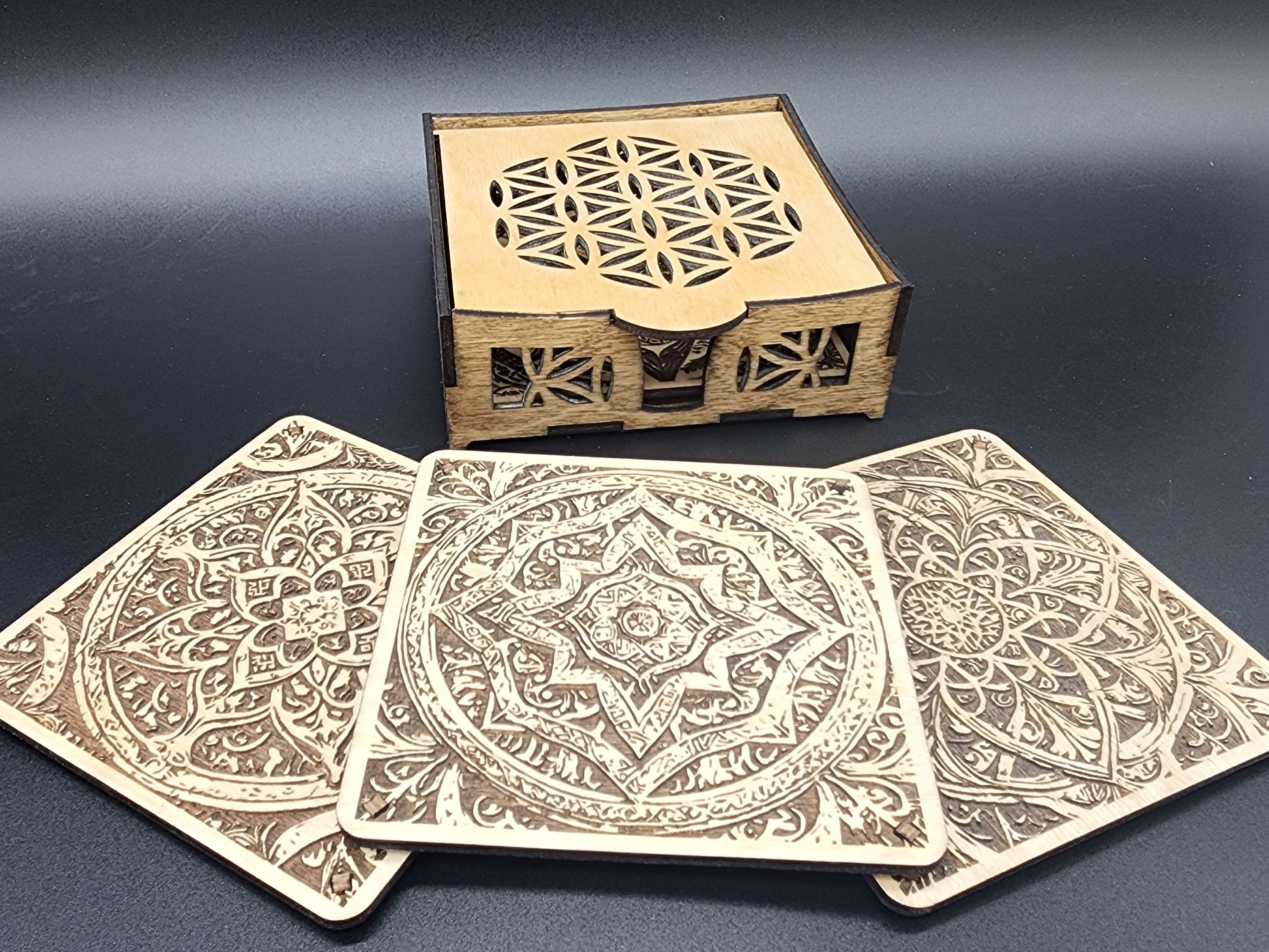 Mandala Coaster Set With Box SVG DXF AI - Etsy
