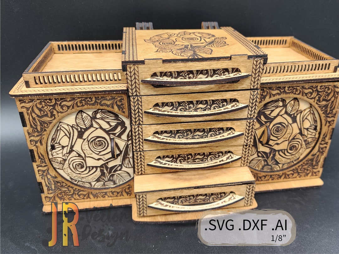 Filigree Rose Jewelry Box With Drawers SVG DXF AI - Etsy