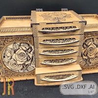 Laser Cut Jewelry Box SVG File, Flower Pattern Lid and Drawer Organizer ...