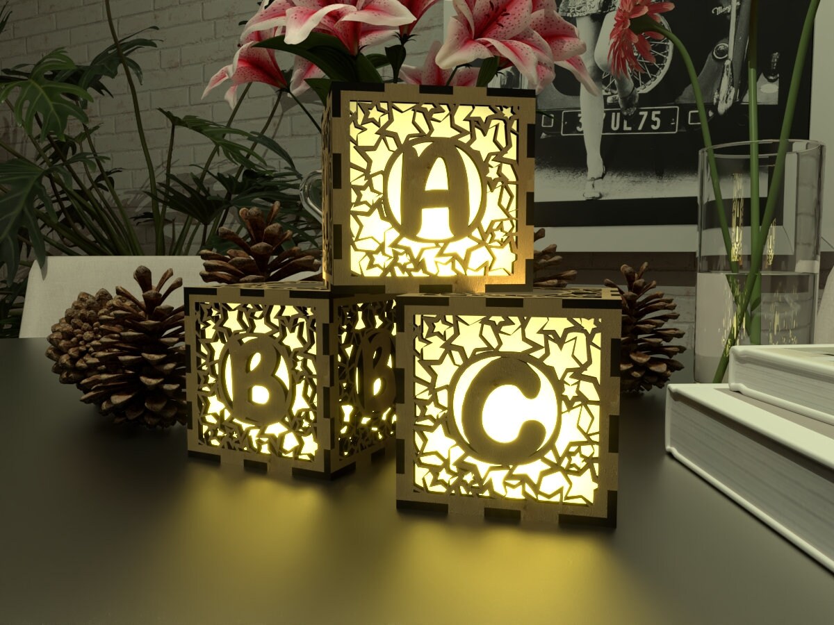 Baby Building Blocks With Stars Custom Name Letters SVG DXF Laser ...