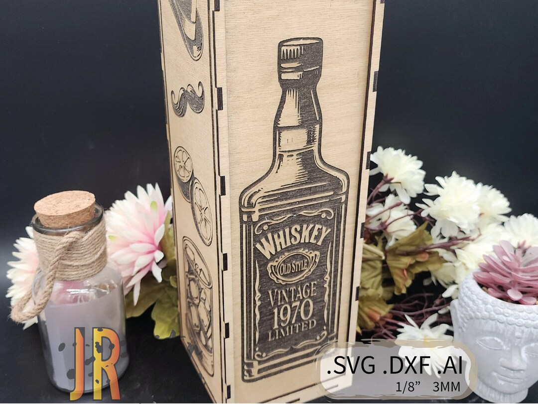 Whiskey Bottle Slider Gift Box Crate SVG AI DXF - Etsy