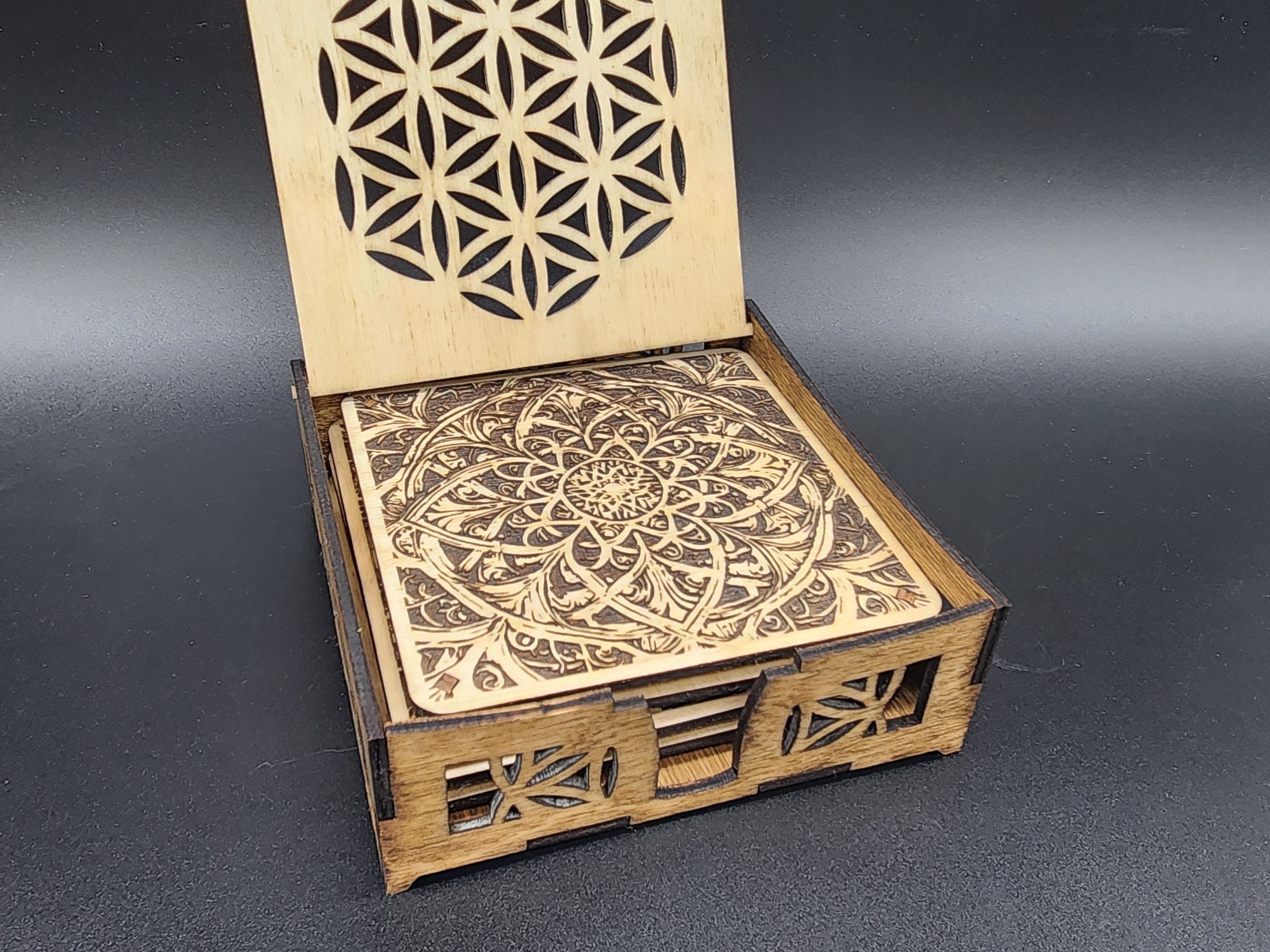 Mandala Coaster Set With Box SVG DXF AI - Etsy