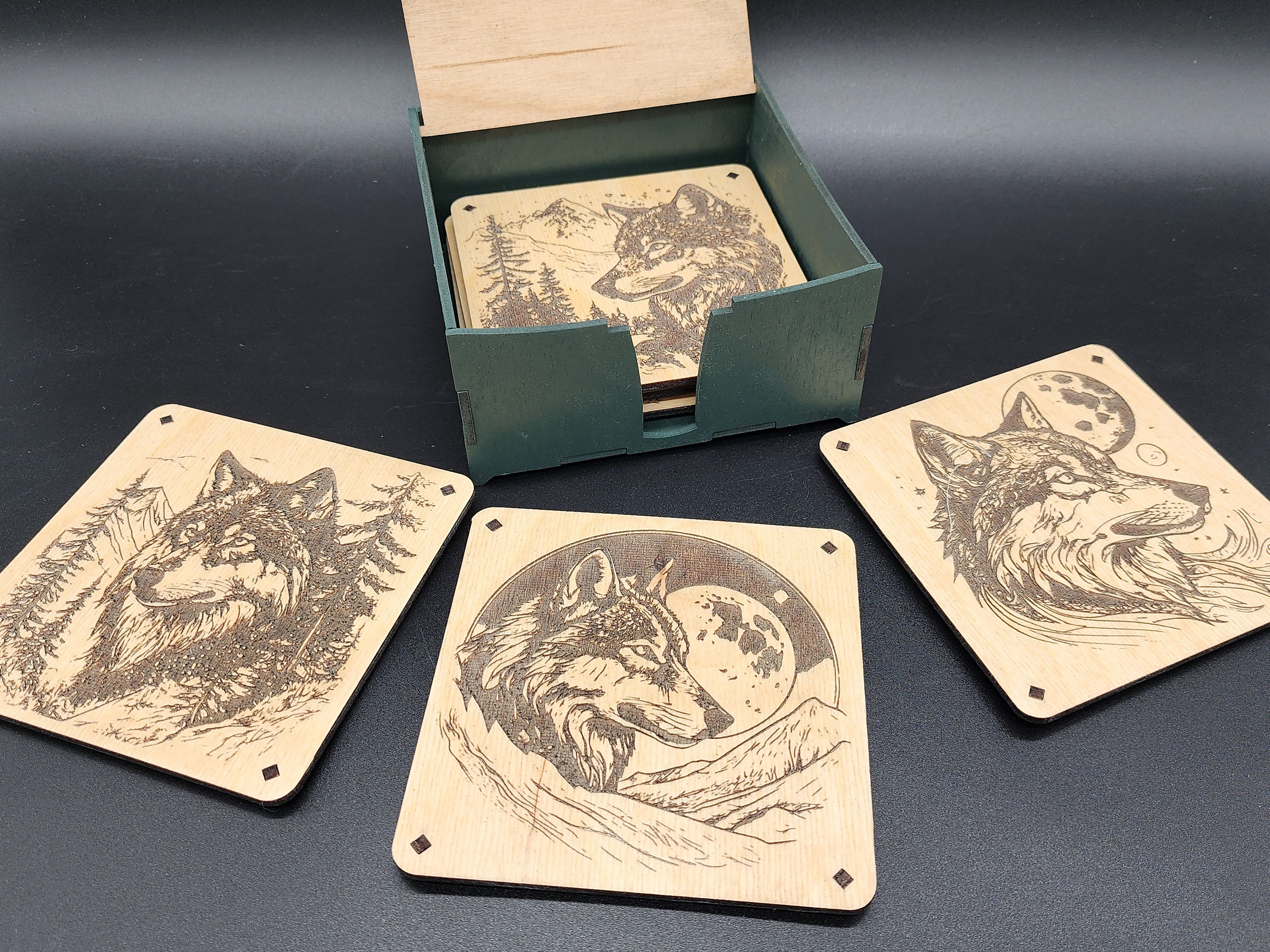 Wolf Coaster Set With Box SVG DXF AI - Etsy