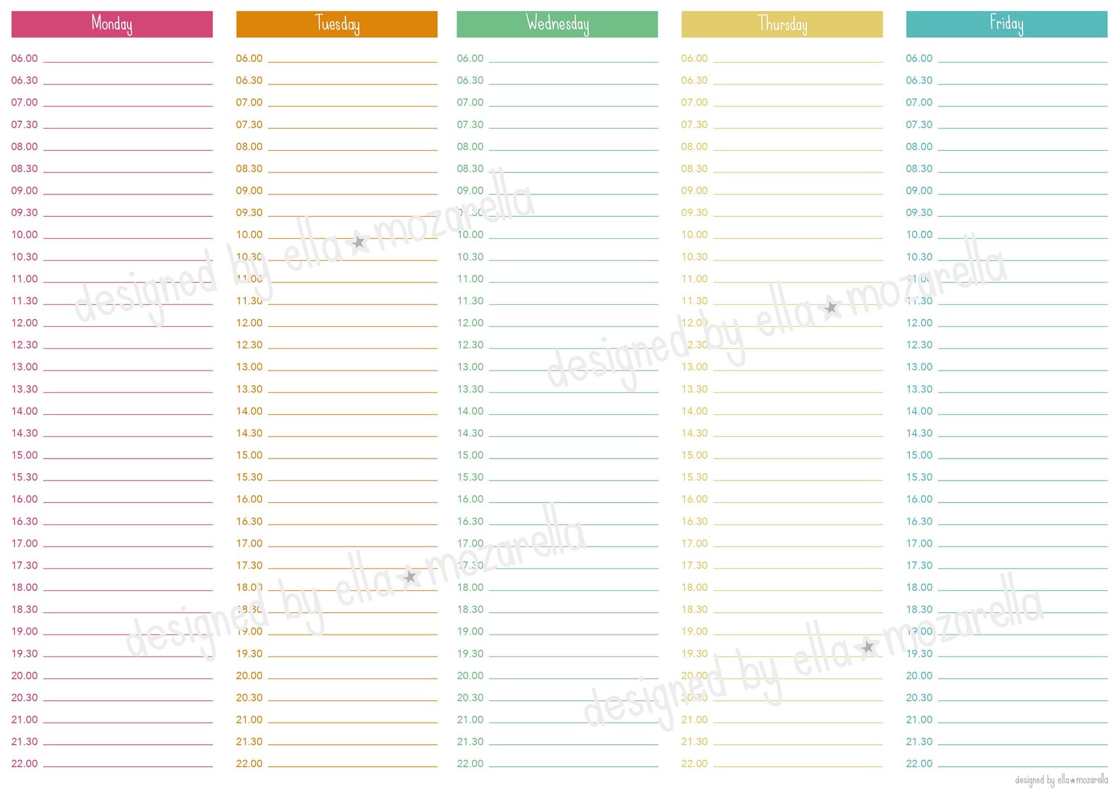 Colourful Weekly 30 Minute Time-tracker 6am to 10pm, Employee Time ...
