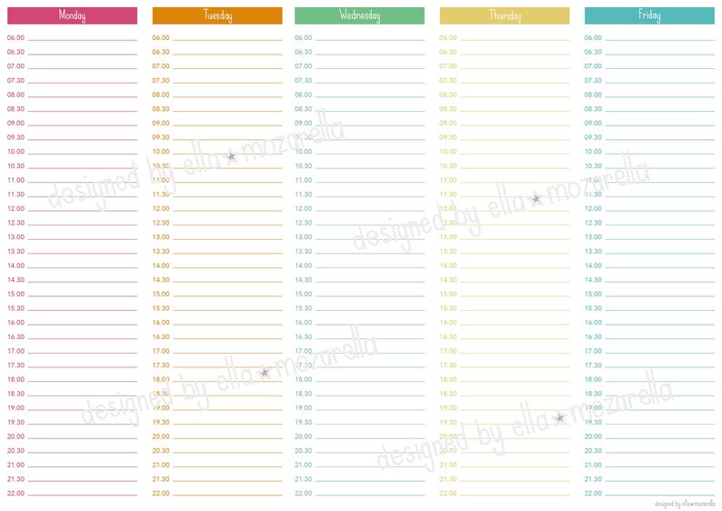 Colourful Weekly 30 Minute Time-tracker 6am to 10pm, Employee Time ...
