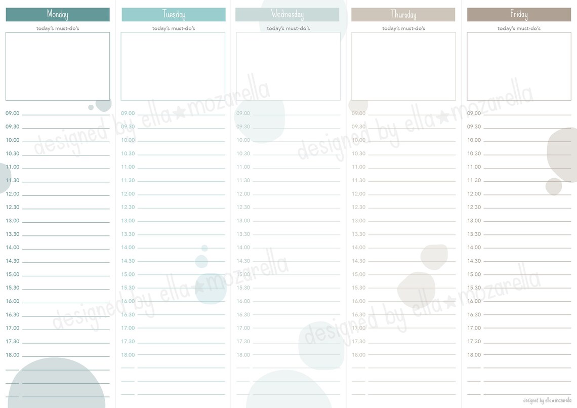 Muted Pattern Weekly 30 Minute Timetracker Timesheet, Work Log ...