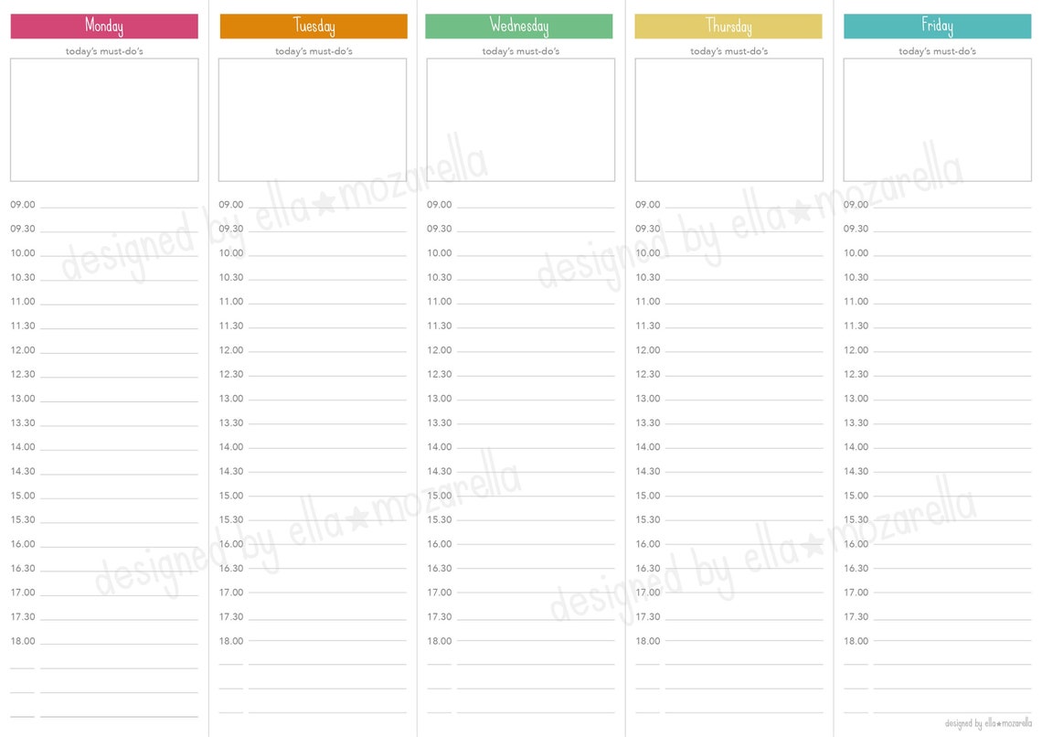 Colourful Handwritten Weekly 30 Minute Timetracker Timesheet, Work Log ...