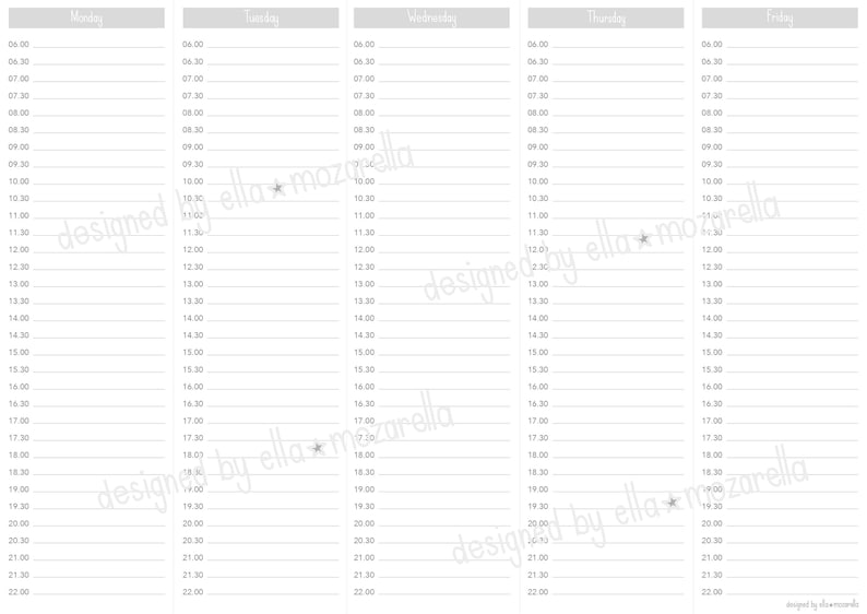 Minimalist Masculine Weekly 30 Minute Time-tracker 6am to 10pm ...