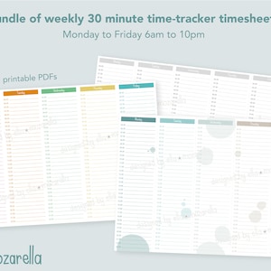 Bundle of Weekly 6am-10pm Timetracker Timesheets, Work Log, Employee ...