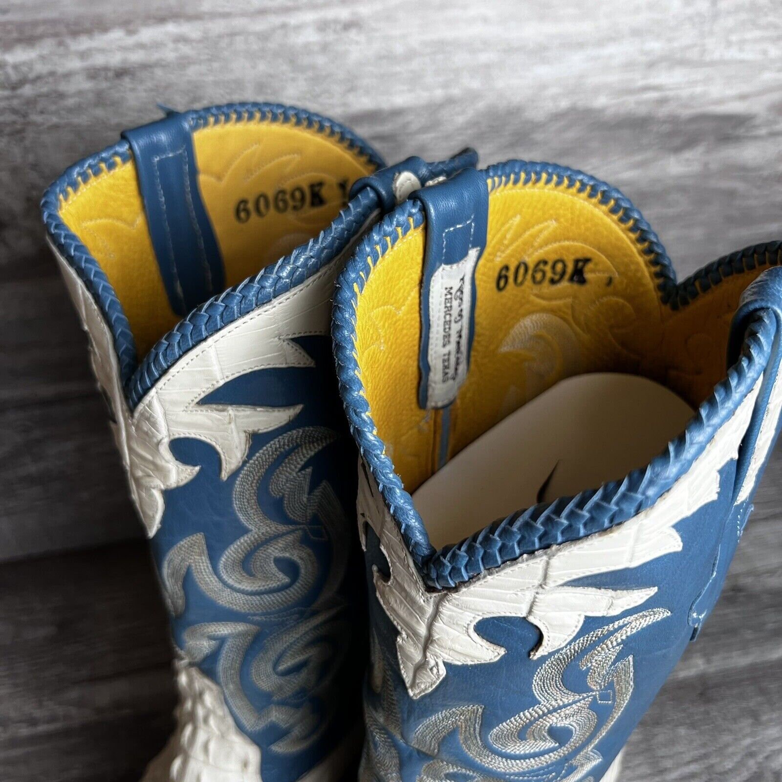 NEW Rios of Mercedes Mens 11D Crocodile Kidskin Denim Blue White Cowboy ...