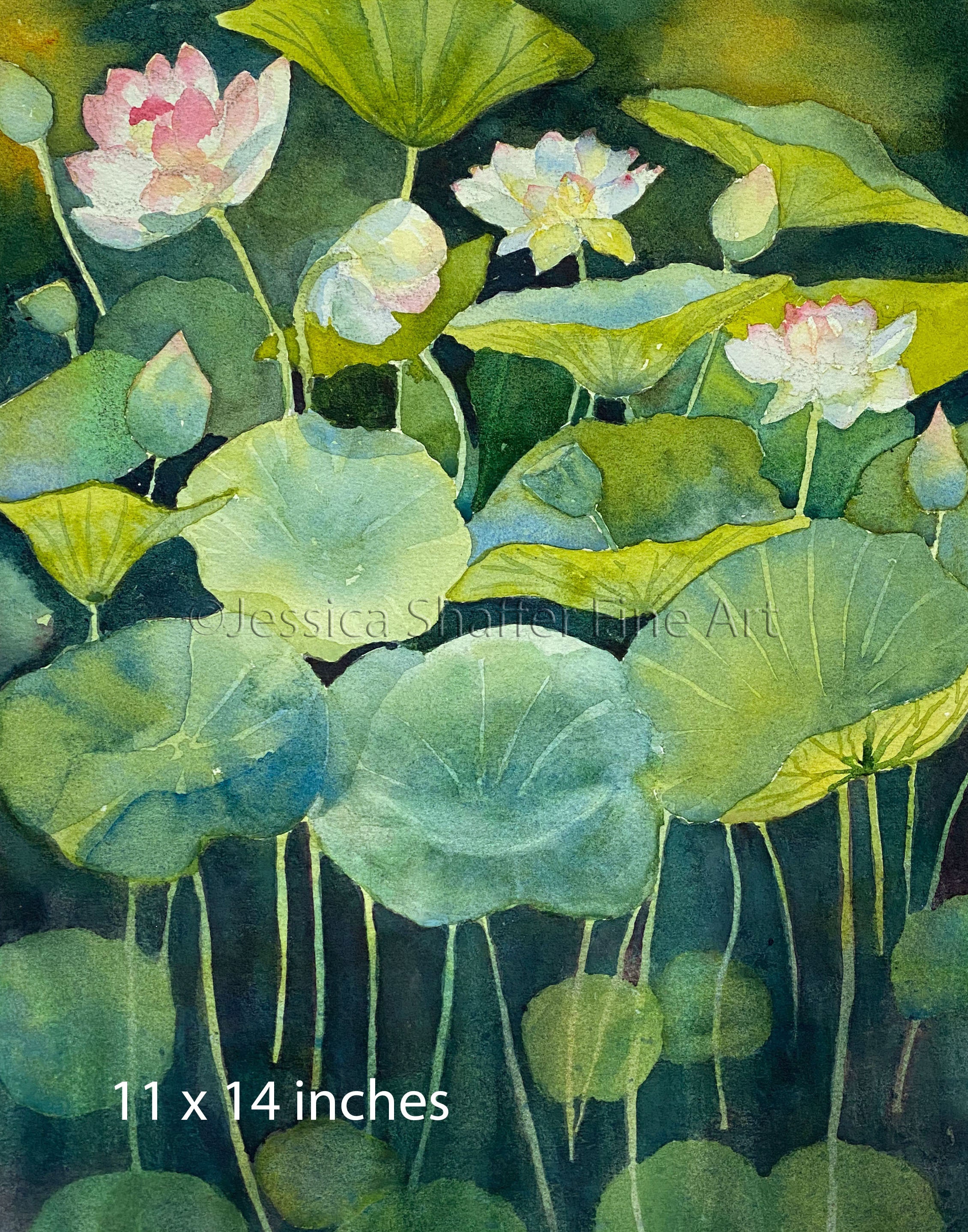Lotus Pond Watercolor Wall Art, Lotus Flower Watercolor Print, Wickford ...