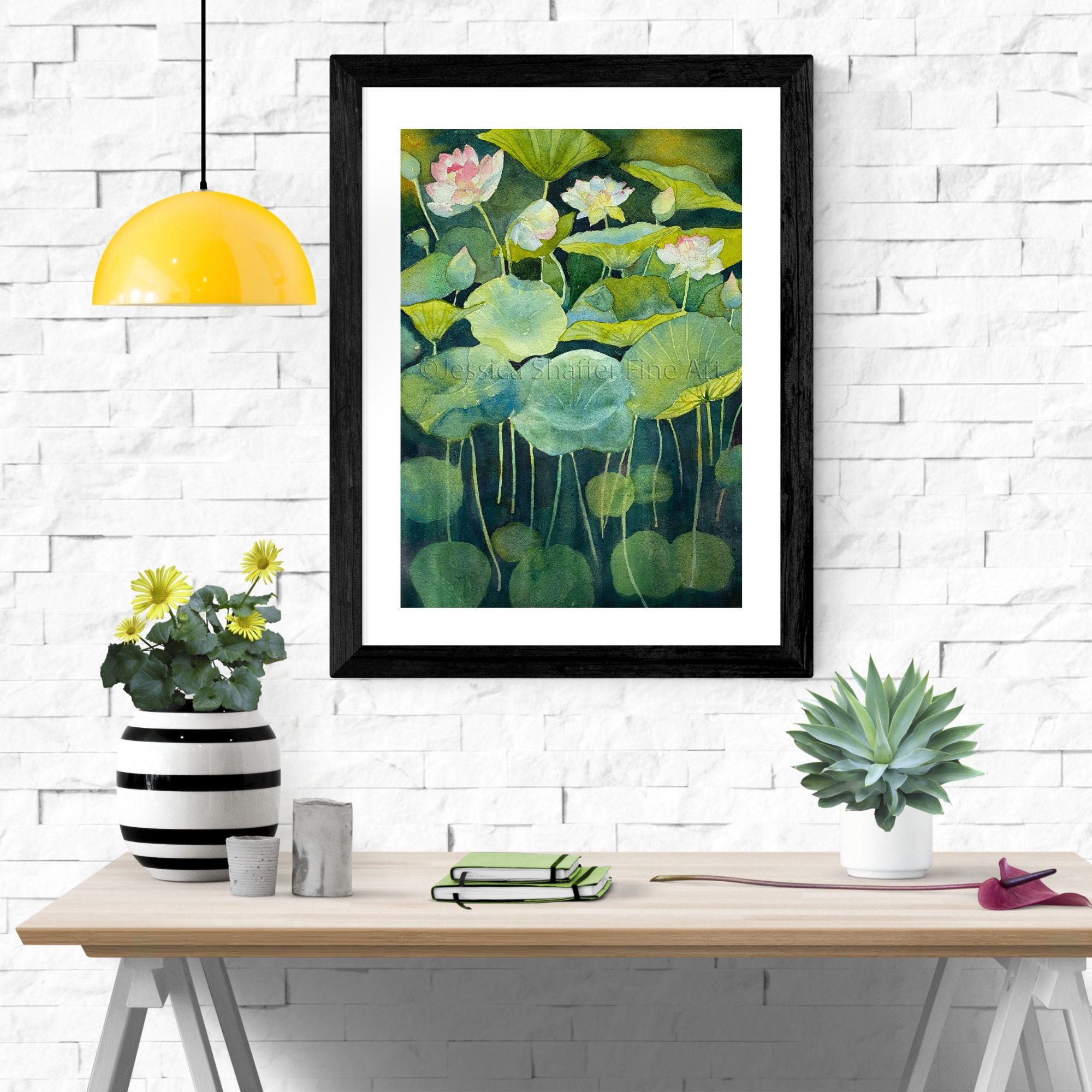 Lotus Pond Watercolor Wall Art, Lotus Flower Watercolor Print, Wickford ...