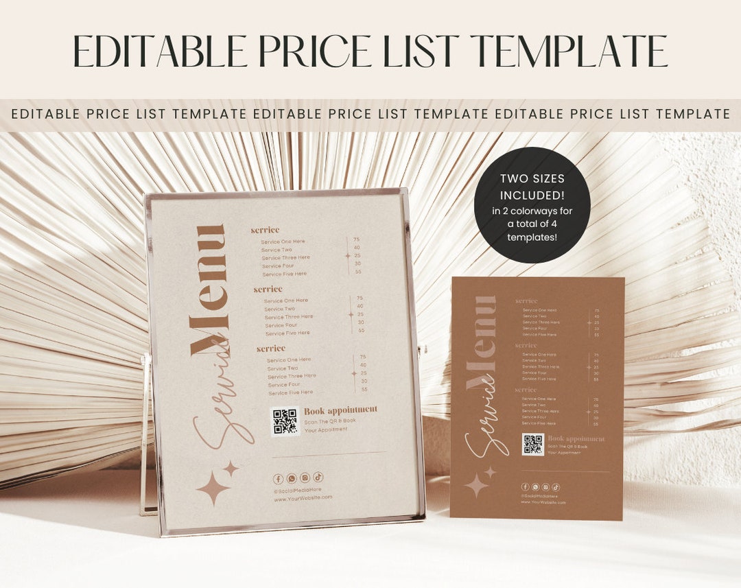 Editable Price List Template, Price List Canva Template, Small Business ...