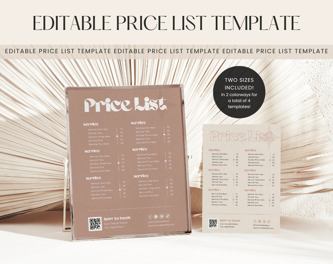 Editable Price List Template Price List Canva Template Small - Etsy