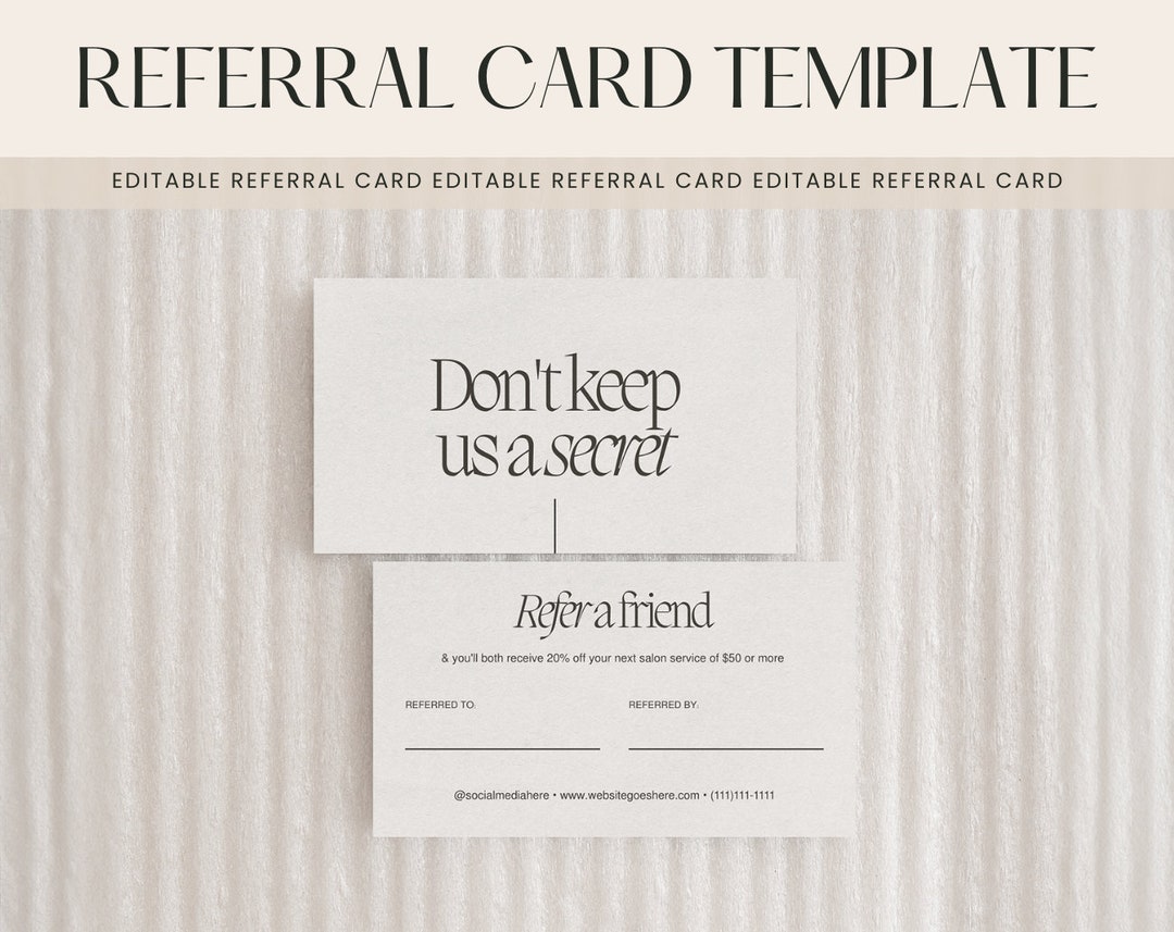 Editable Referral Card Template, Printable Refer a Friend Template ...