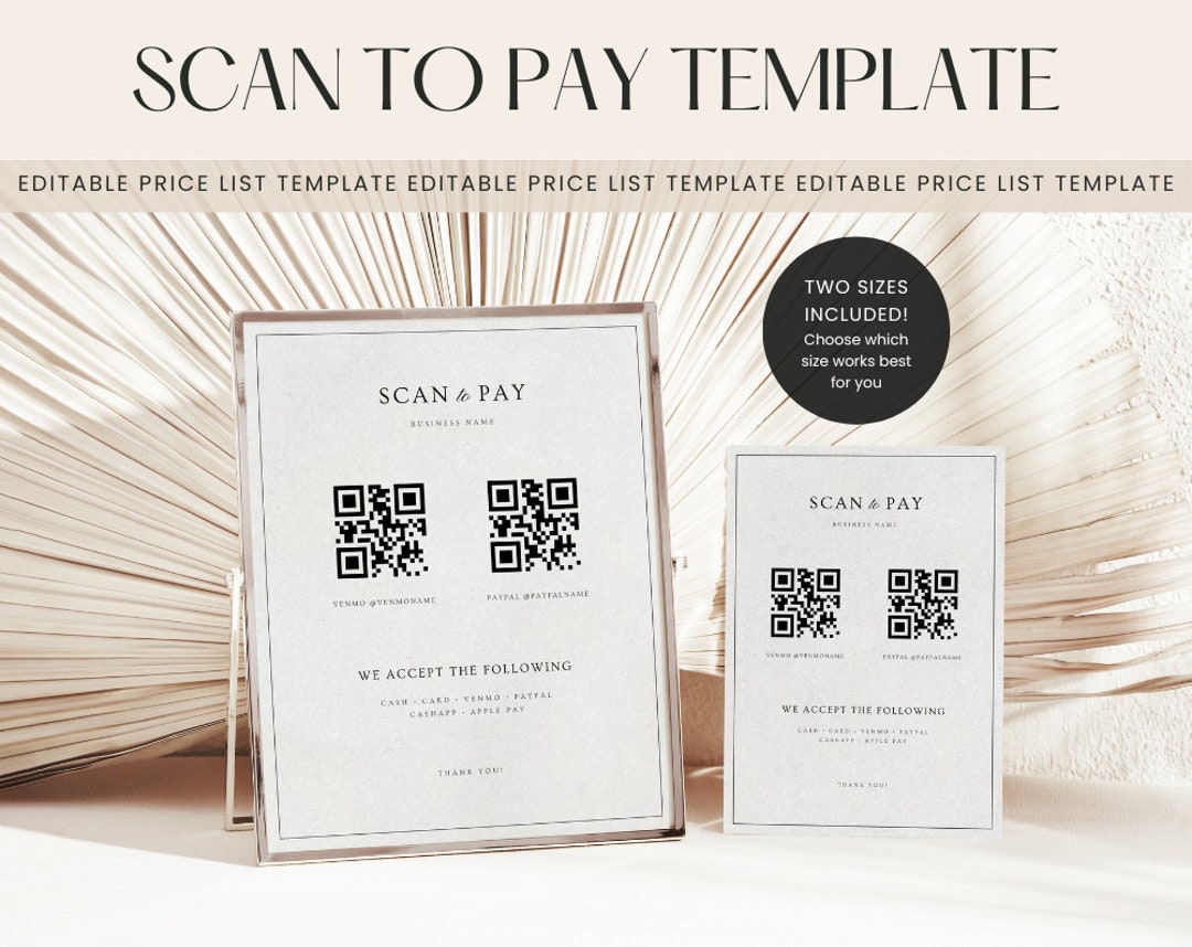 Scan to Pay Template, Scan to Pay Printable, Scan to Pay Sign, Canva QR ...