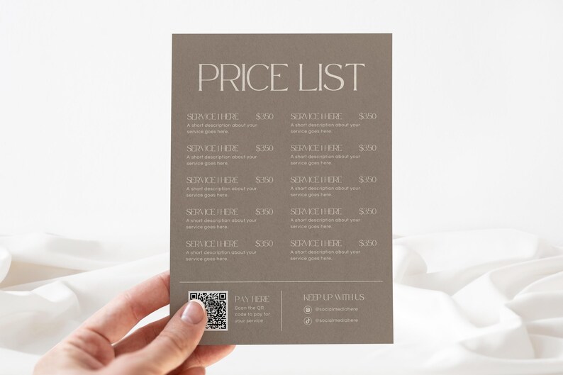Editable Price List Template: Minimalist Services Menu (canva, 8x10 ...