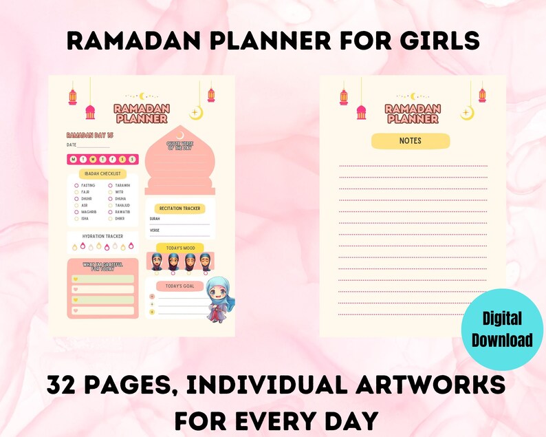 Ramadan Planner for Girls, Ramadan Planner 2024, Cute Design, Digital ...