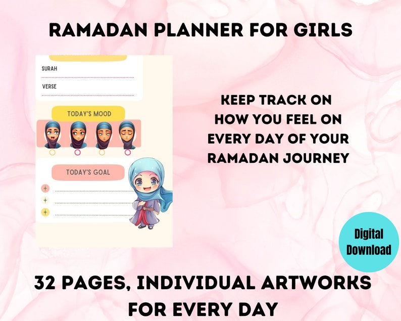 Ramadan Planner for Girls, Ramadan Planner 2024, Cute Design, Digital ...