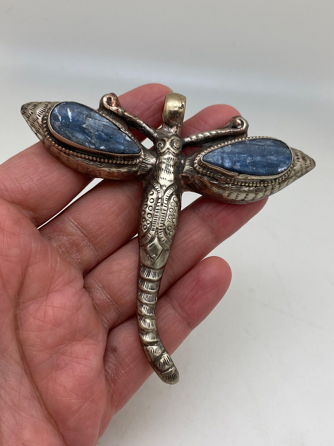 Dragonfly Pendant Kyanite Stone ,handcrafted,tibetan Repousse Silver ...