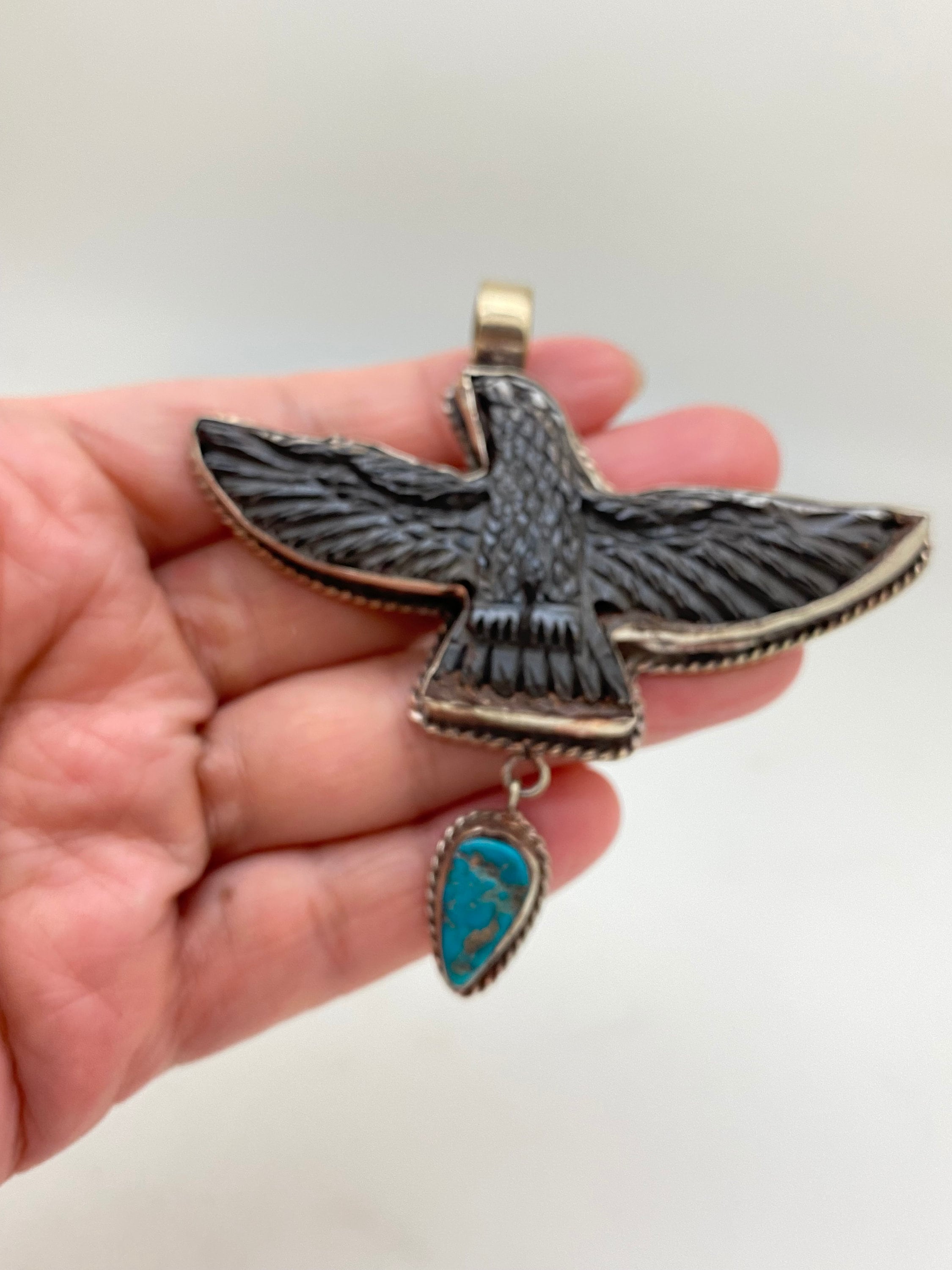 Eagle Pendant,bird Pendant,turquoise, Handcrafted,tibetan Silver, Bone ...