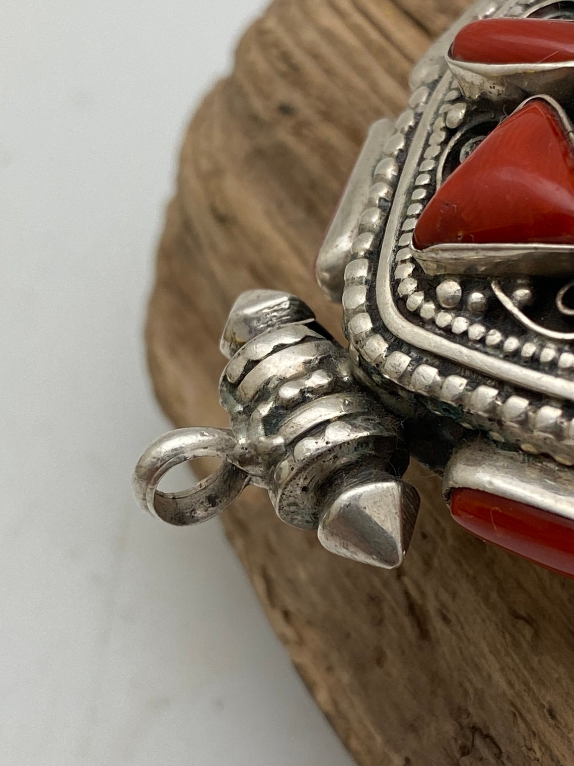 Ghau Small Prayer Box Pendant, Inlaid Coral and Turquoise, Handcrafted ...