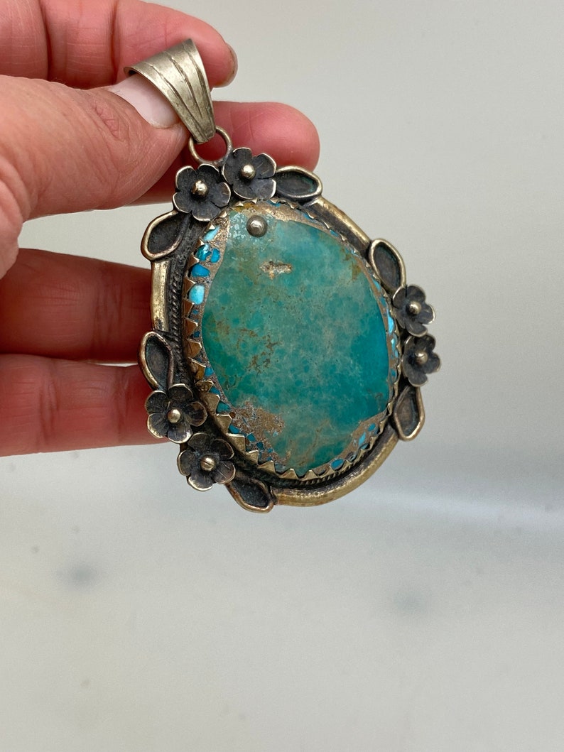 Turquoise Pendant,turquoise With Gold Matrix,handcrafted,tibetan Silver ...