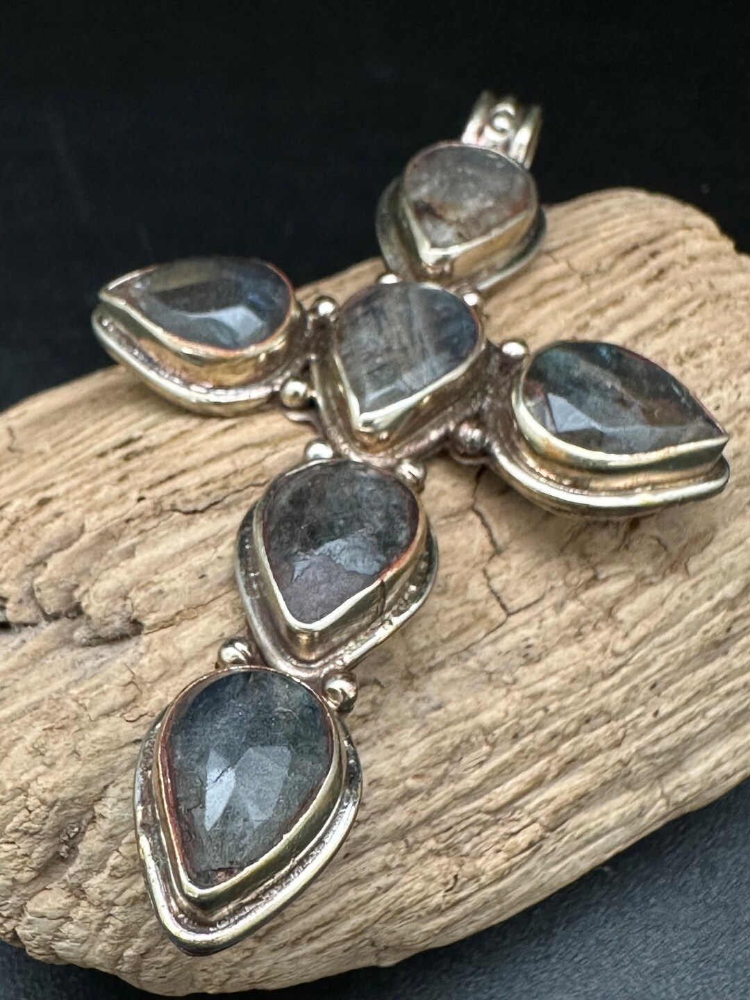 Labradorite Cross Pendant, Master Handcrafted, Tibetan Repousse Silver ...