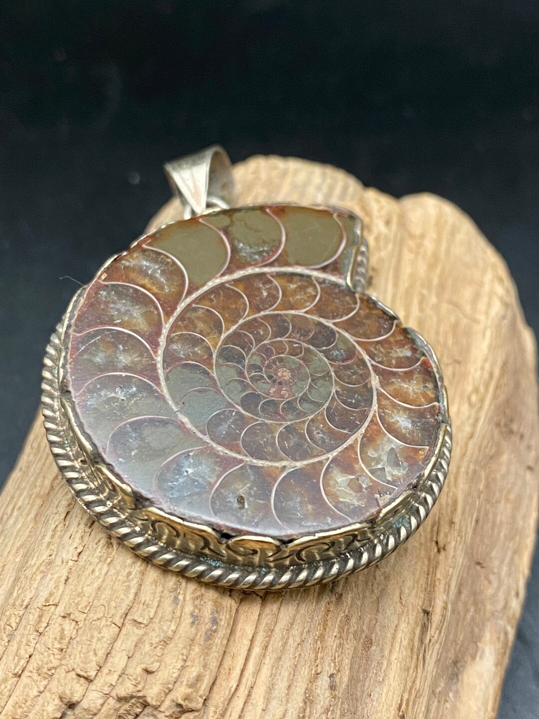 Ammonite Fossil Pendant,tibetan Silver, Handcrafted,vintage Style ...