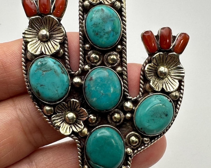 Cactus Pendant,turquoise Pendant ,coral Pendant Tibetan Silver ...