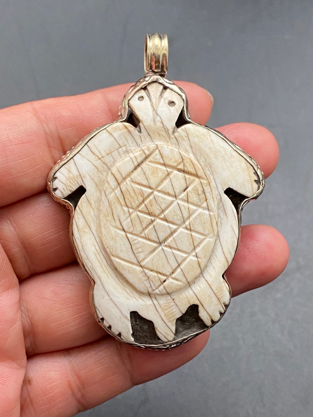 Turtle Pendant,shell Carved Turtle,handcrafted,tibetan Silver,nepalese ...