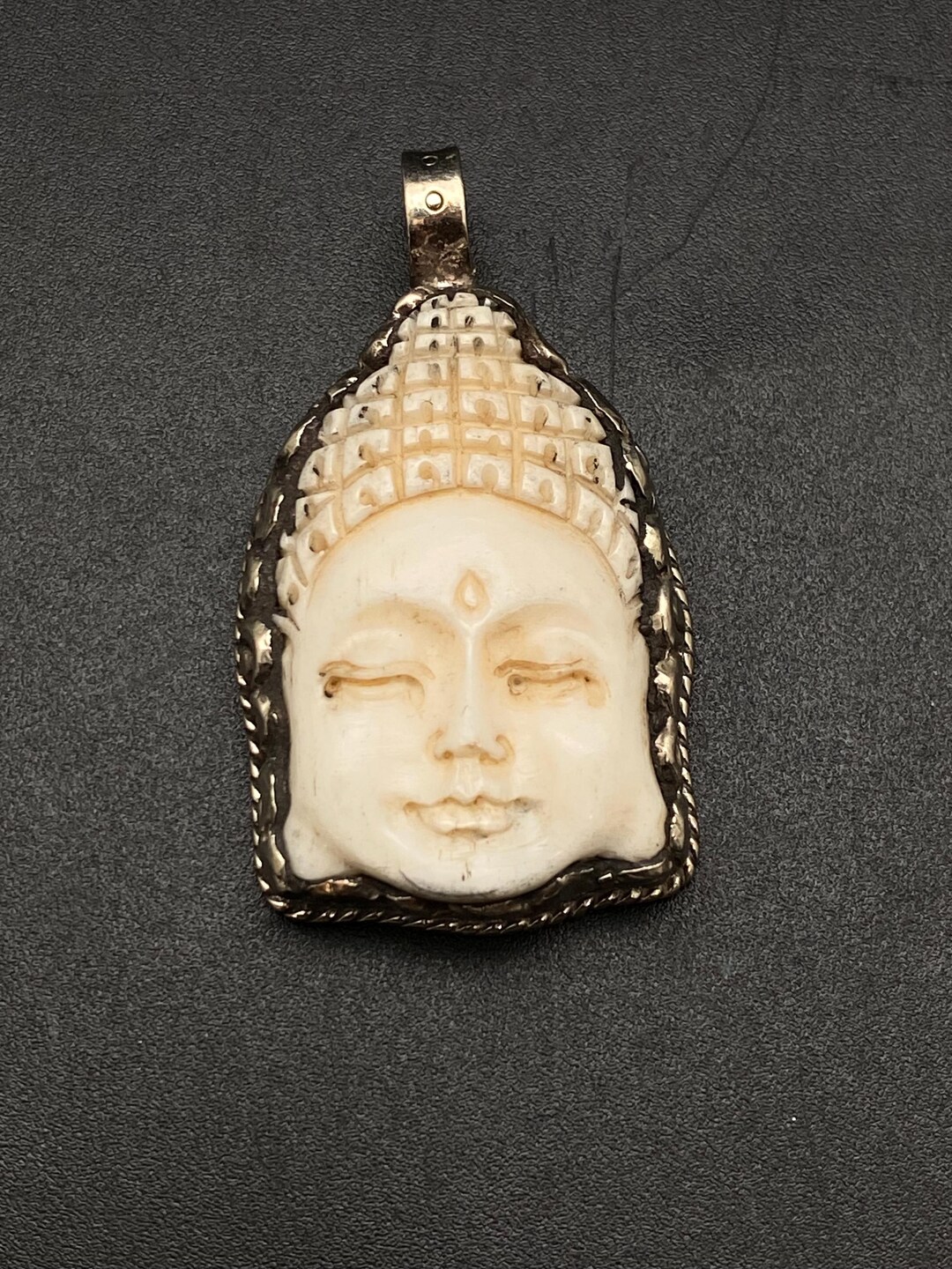Buddha Face Pendant, Bone Carved Pendant,handcrafted,tibetan Silver ...