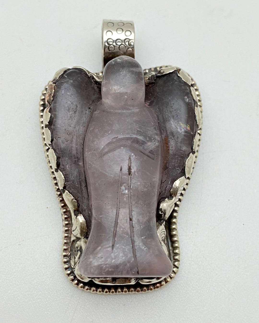 Rose Quartz Carved Angel Pendant,tibetan Silver, Handcrafted,himalayan ...