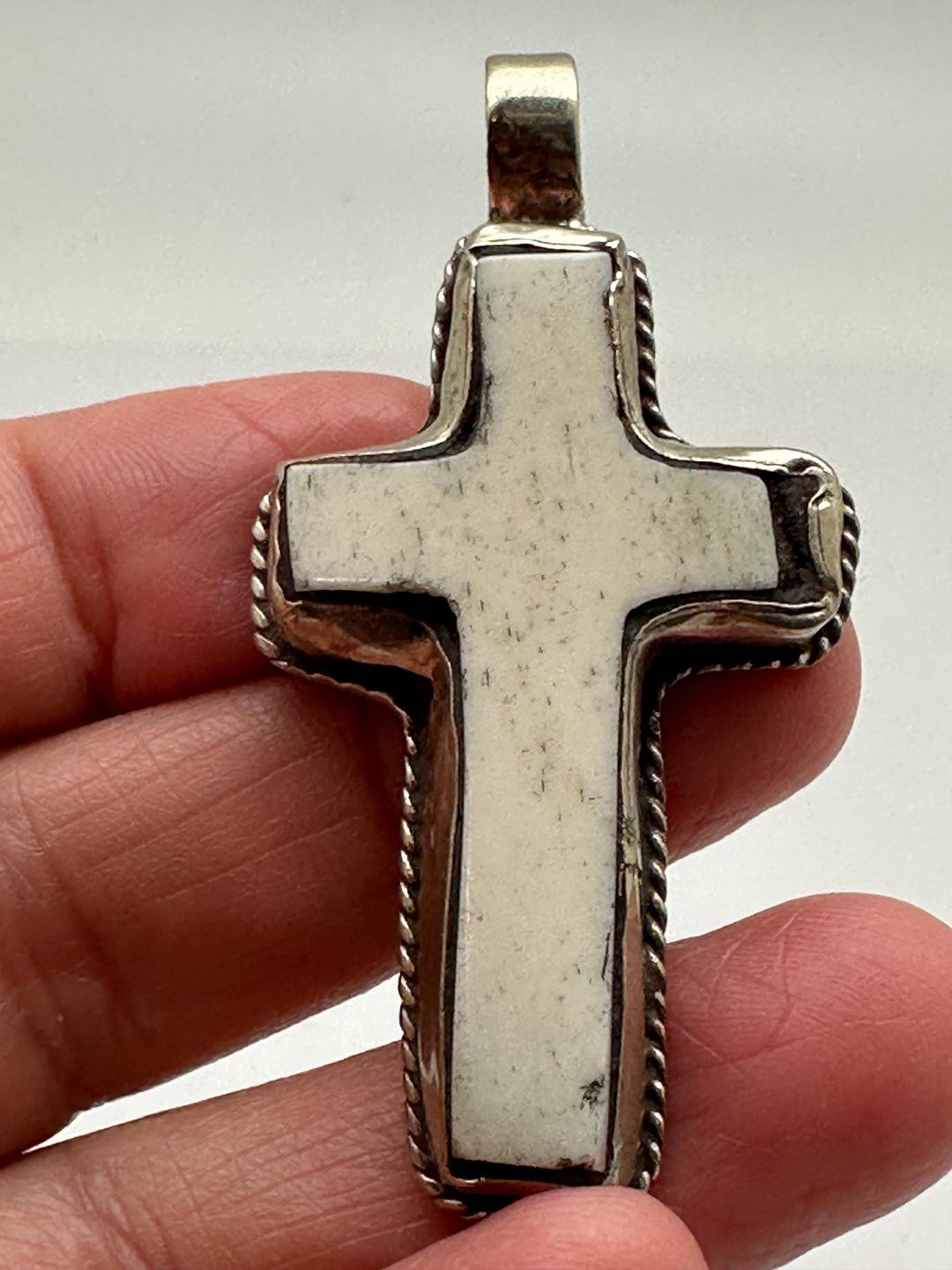 Cross Pendant,bone Carved Cross, Handcrafted, Tibetan Silver,53mmx26 ...