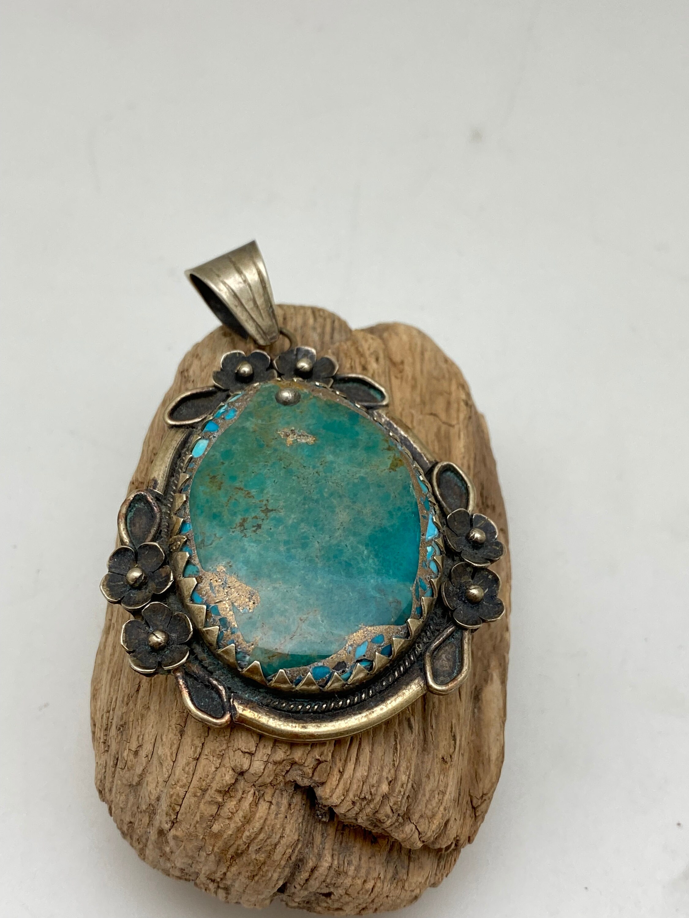Turquoise Pendant,turquoise With Gold Matrix,handcrafted,tibetan Silver ...