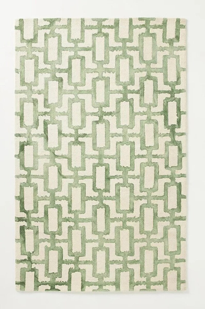 Green Rug Erase Dyeing Pattern Area Rug Hand Tuft Tufted Wool Rug 5x8 ...
