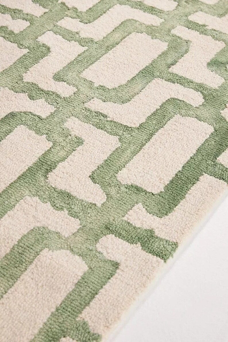 Green Rug Erase Dyeing Pattern Area Rug Hand Tuft Tufted Wool Rug 5x8 ...