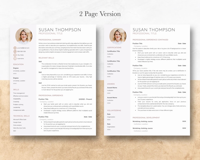 Combination Resume Template With Photo for Google Docs, Word & Pages ...