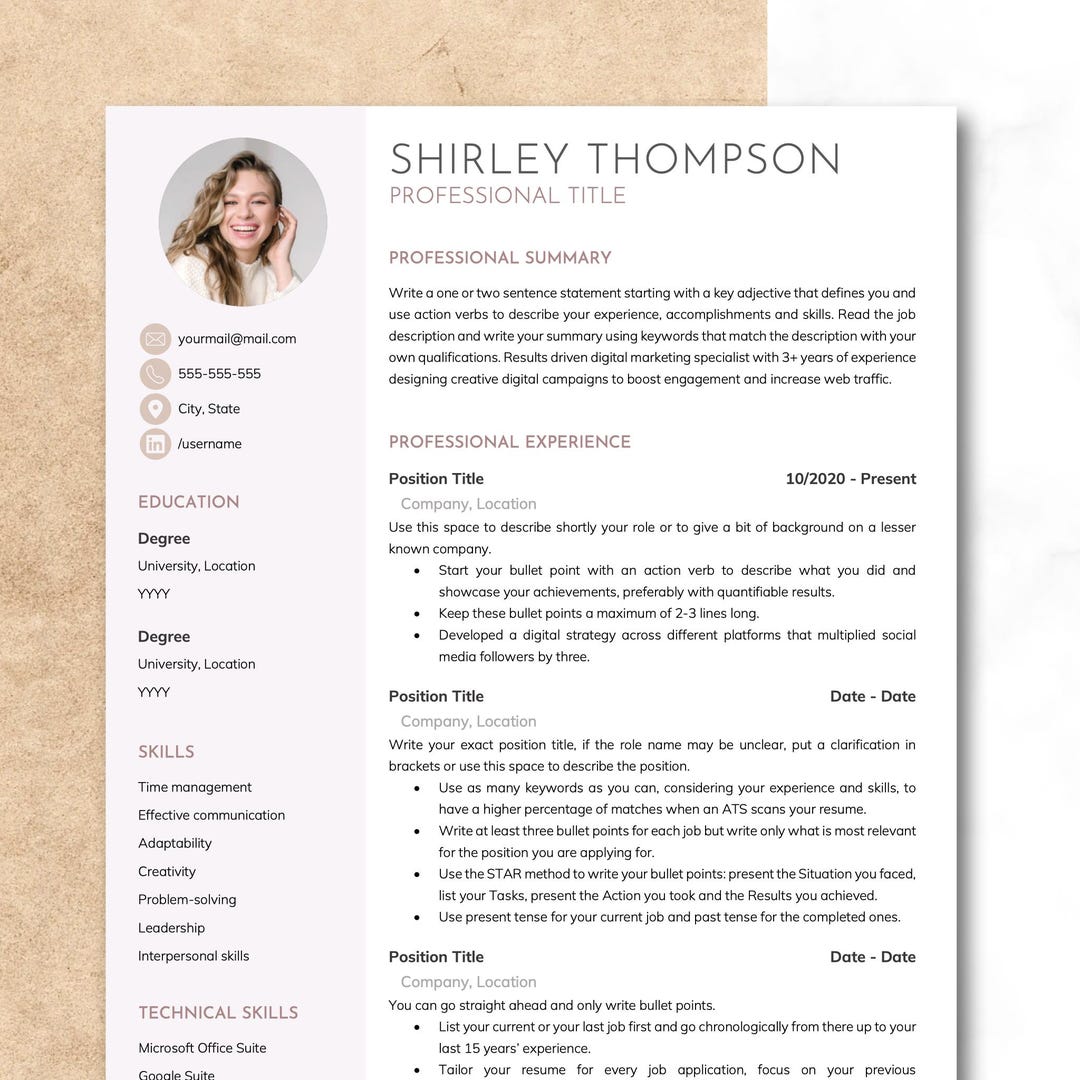 Modern Resume Template With Photo for Google Docs, Word & Pages, Resume ...